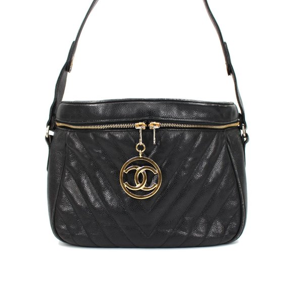 CHANEL | Bags | Chanel Black V Stitch Caviar Lambskin Cc Charm Camera ...